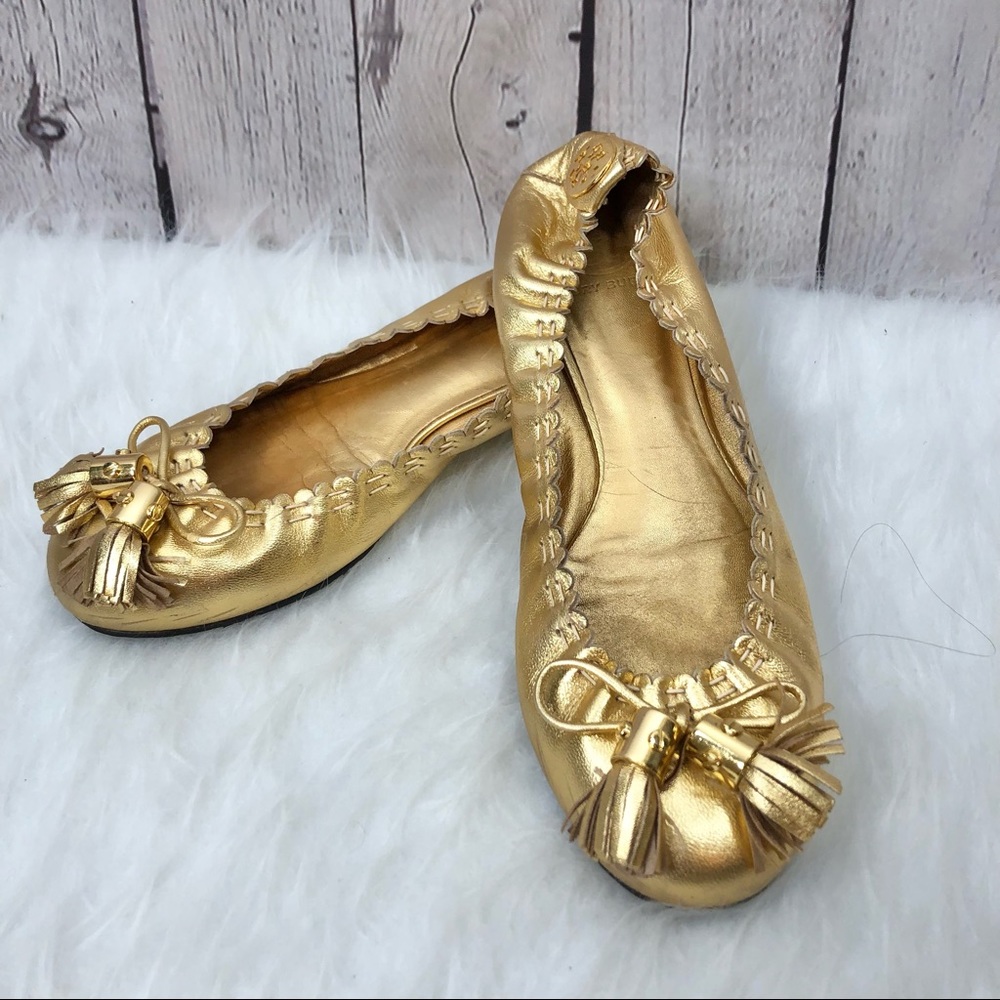 Tory Burch Reese Gold Metallic Ballet Flat 8 - Gem